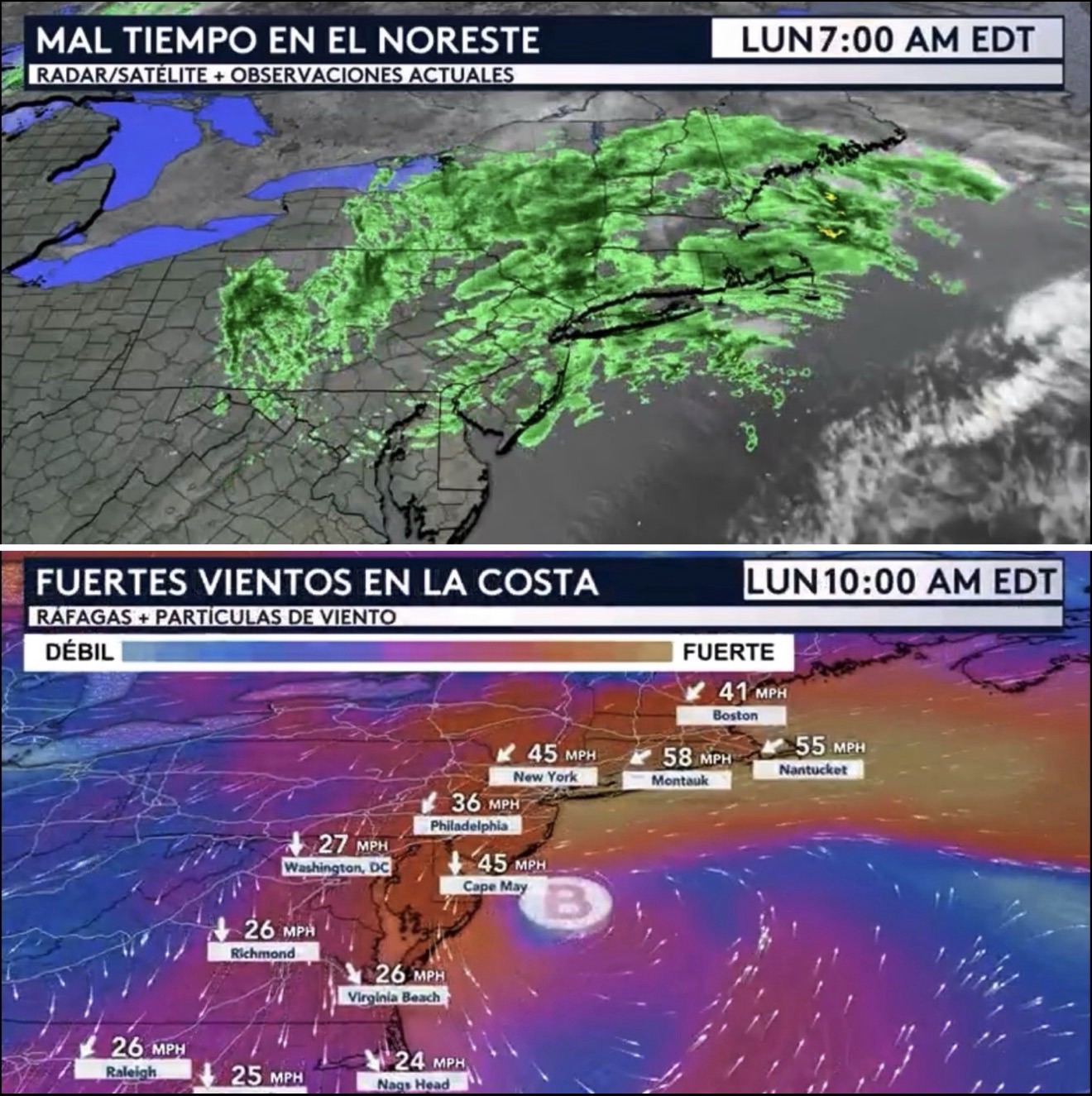 Un fuerte sistema costero, conocido como un nor’easter en inglés ...